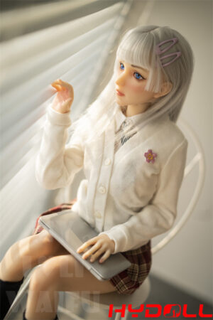 60CM Full Silicone Silver Hair Student Mini Sex Doll | HYDOLL.NET
